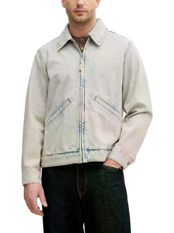 Sisley Acid-wash Zip-up Denim Jacket - Grey