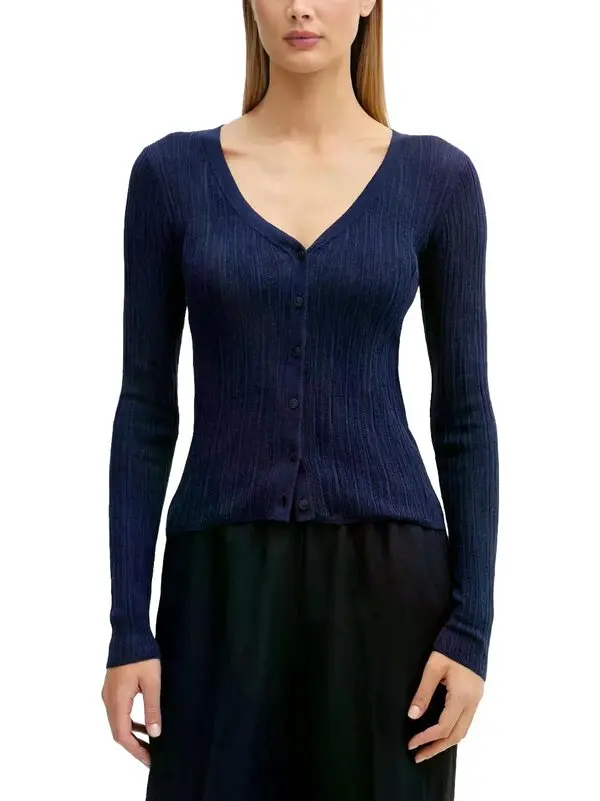 Sisley Ribbed-knit Long-sleeve Cardigan - Blue