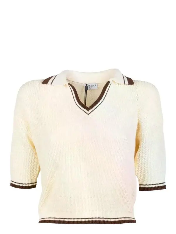 Marella Waffle-knit Stripe-trim Top - Neutrals