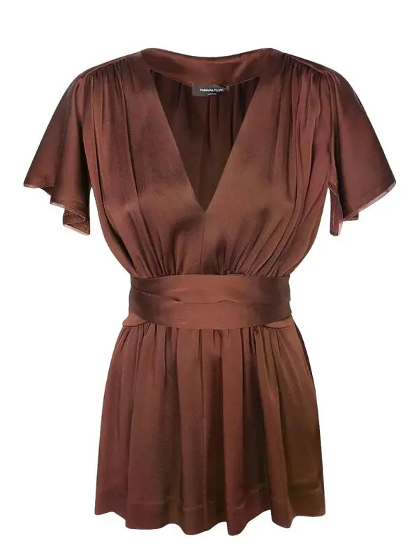 Fabiana Filippi V-neck Pleated Top - Brown