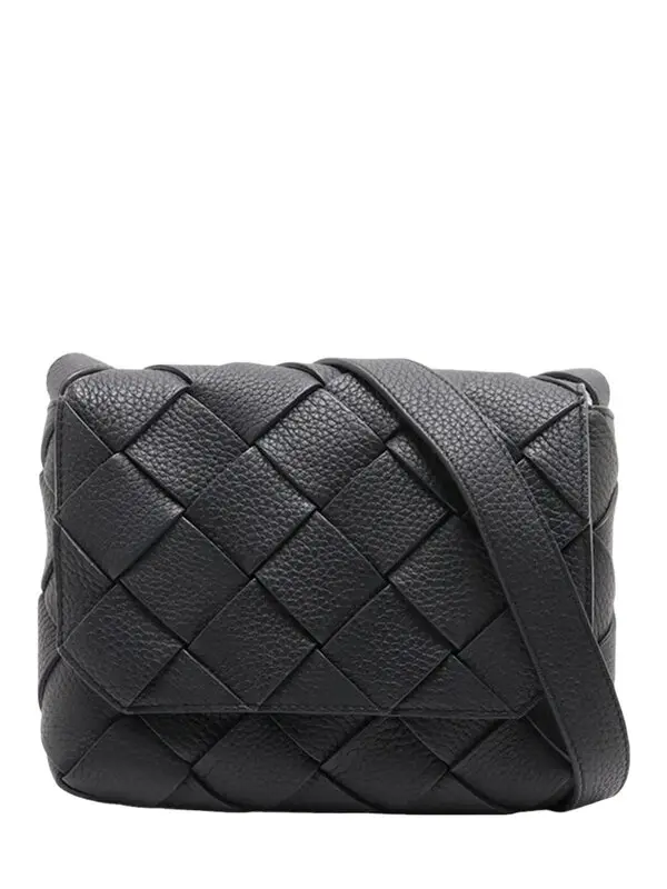 Bottega Veneta Grained Calfskin Intreccio Diago Crossbody Bag - Grey