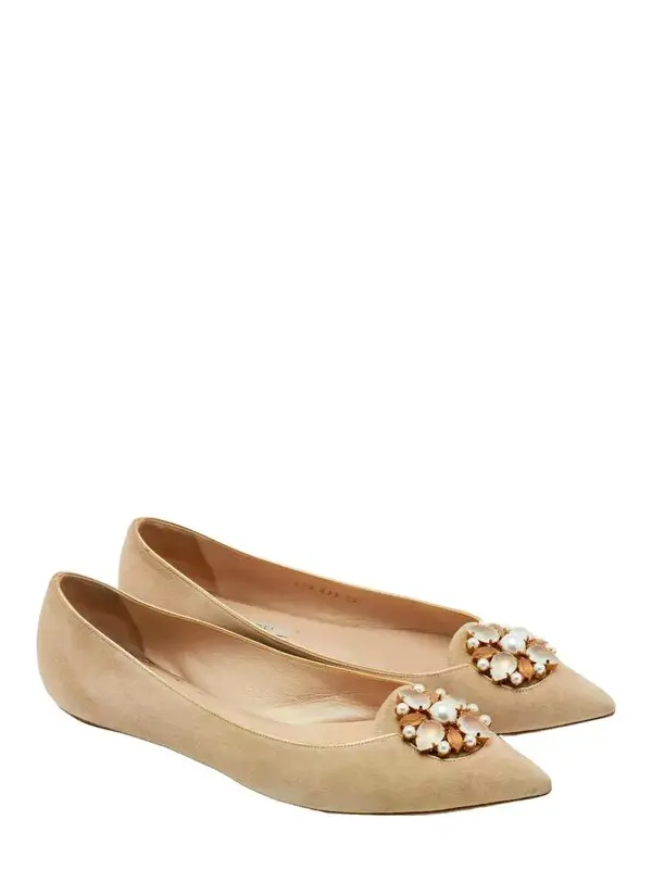 Casadei Crystal-embellished Suede Pointed-toe Pumps - Neutrals