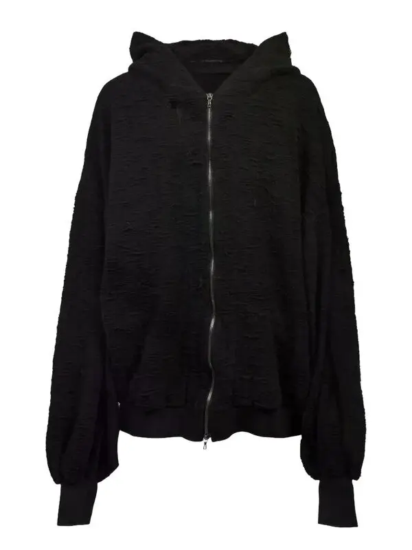 JULIUS Cotton Jacquard Zip-up Hoodie - Black