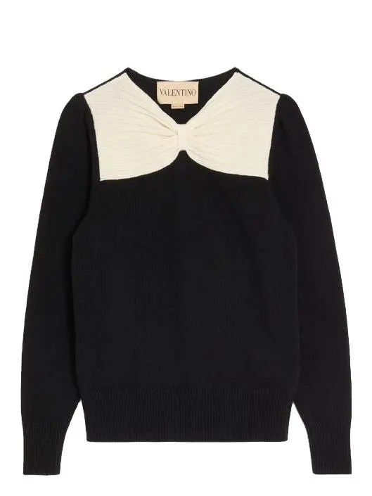 Valentino Garavani Wool Jumper With Ruched Bow Detail - Black/ivory