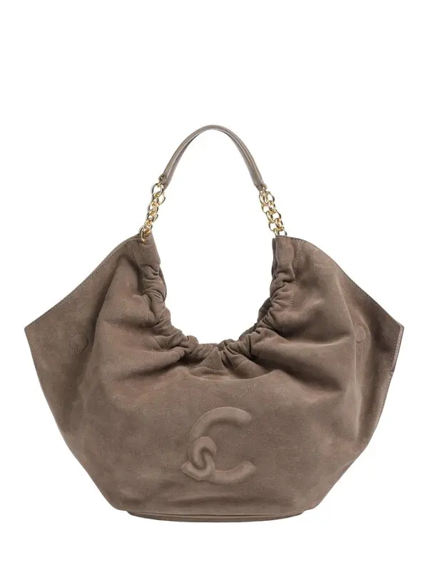 COCCINELLE Suede Handbag With Embossed Logo - Beige