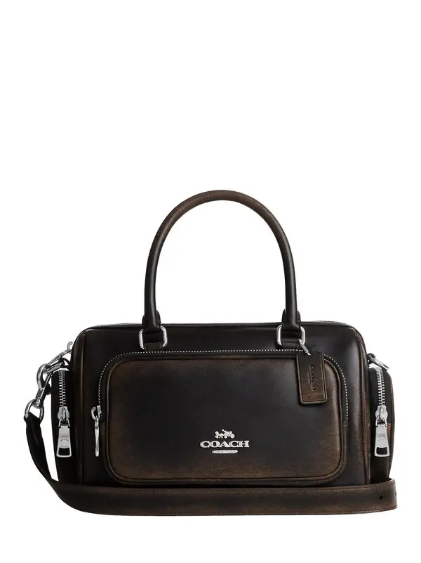COACH OUTLET Rowan Satchel Bag With Pockets In Loved Leather - Silver/black Brown