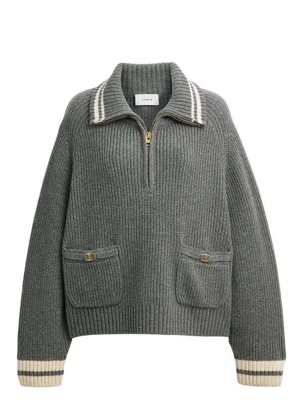 COACH Heritage C Quarter Zip Knit Polo - Grey