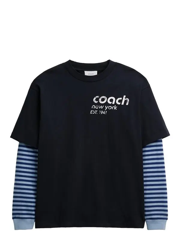 COACH Double Layered Long Sleeve T-shirt In Organic Cotton - Navy Multi