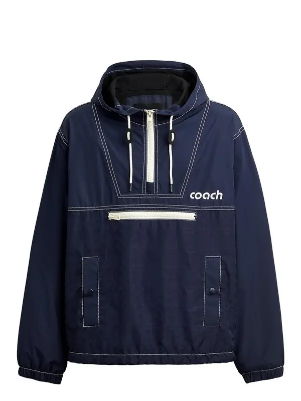 COACH Half Zip Windbreaker In Recycled Polyester - Navy Blue