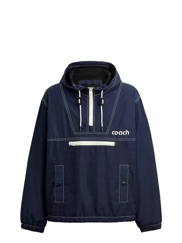 COACH Half Zip Windbreaker In Recycled Polyester - Navy Blue