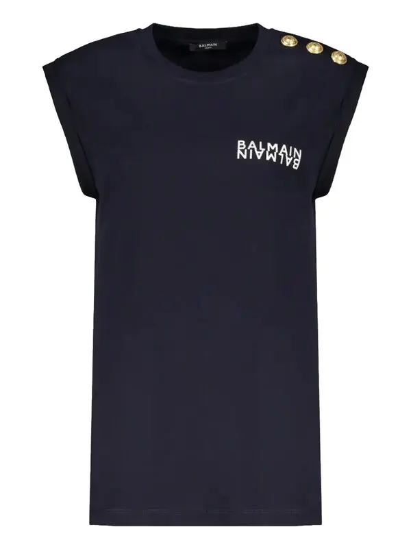 Balmain Cotton Sleeveless Logo Tank T-shirt - Blue
