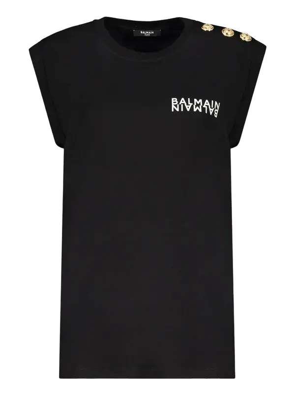 Balmain Cotton Sleeveless Logo Tank T-shirt - Black