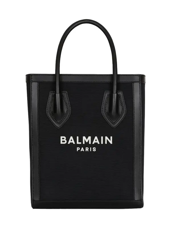 Balmain Leather Trimmed Canvas Tote Bag - Black