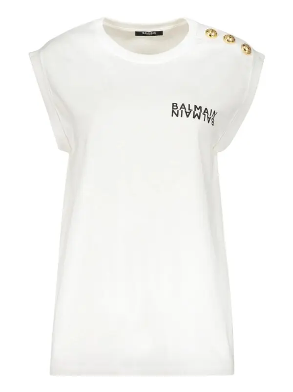 Balmain Cotton Sleeveless Logo Tank T-shirt - White