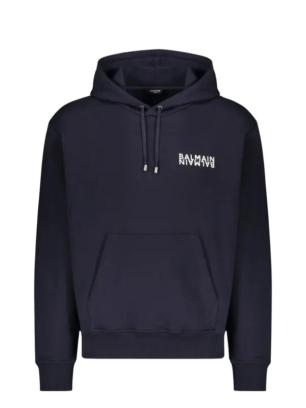 Balmain Double Logo Cotton Hoodie - Blue