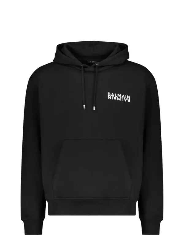 Balmain Double Logo Cotton Hoodie - Black