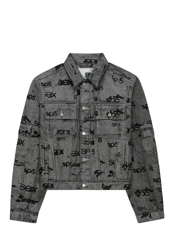 SP5DER Sex Aop Foil Trucker Jacket - Silver