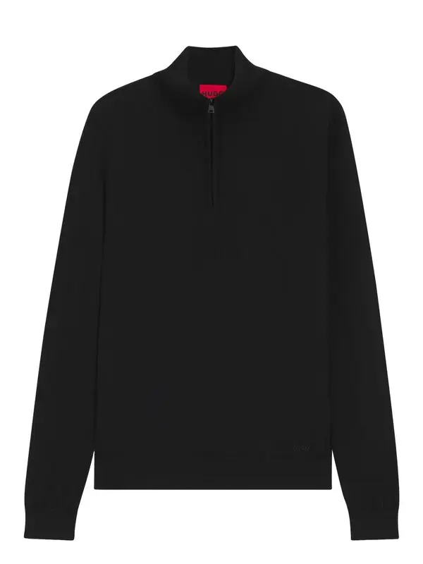 Hugo Merino Wool Sweater With Zipper Neck - Black