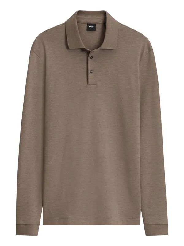 BOSS Long-sleeved Polo Shirt In Interlock Cotton With Logo - Light Brown