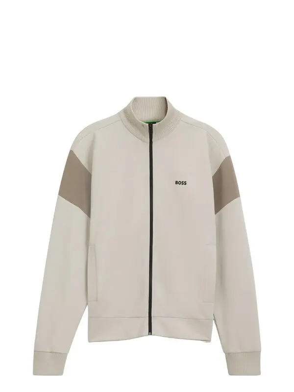 BOSS Zippered Cotton-blend Sweatshirt With Contrast Inserts - Light Beige