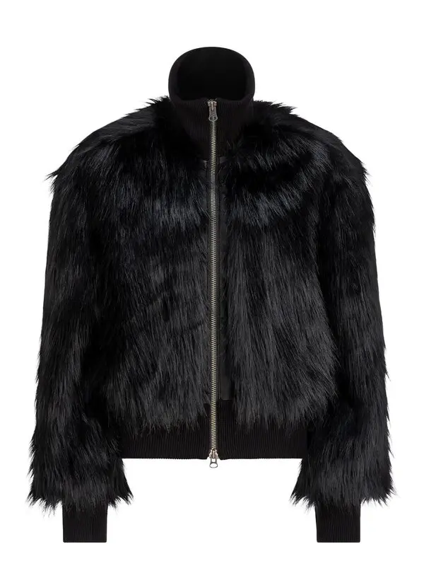 LOVE AND NOSTALGIA Fur Bomber Jacket - Black
