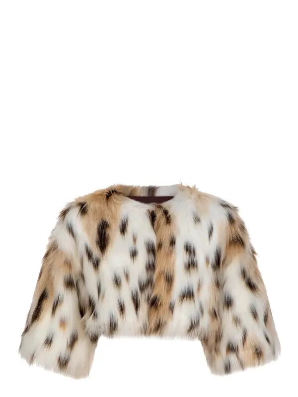 LOVE AND NOSTALGIA Snow Leopard Fux Fur Crop Coat - White