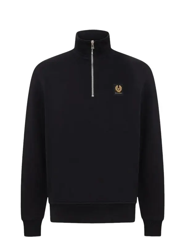 Belstaff Cotton Fleece High Zip Crewneck Sweatshirt - Nero
