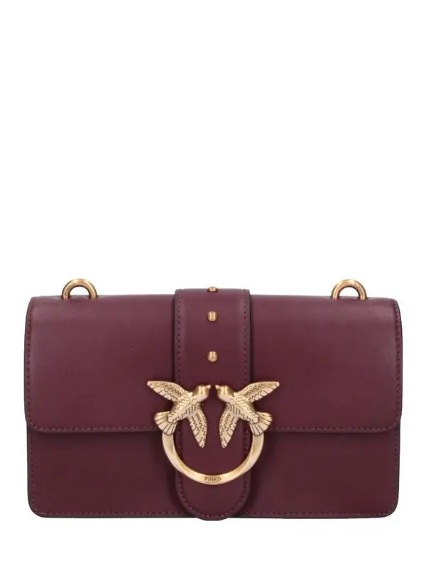 Pinko Leather Shoulder Bag With Bird Clasp - Red