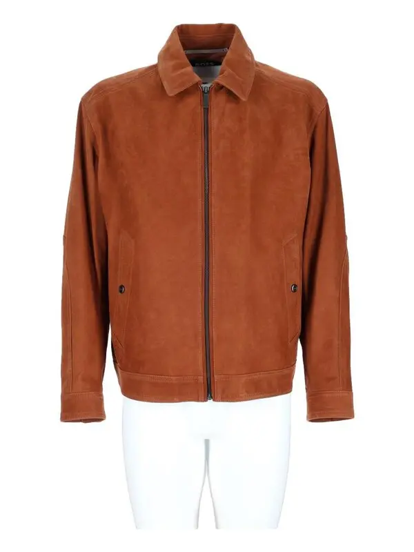 BOSS Cowhide Leather Sports Jacket - Brown