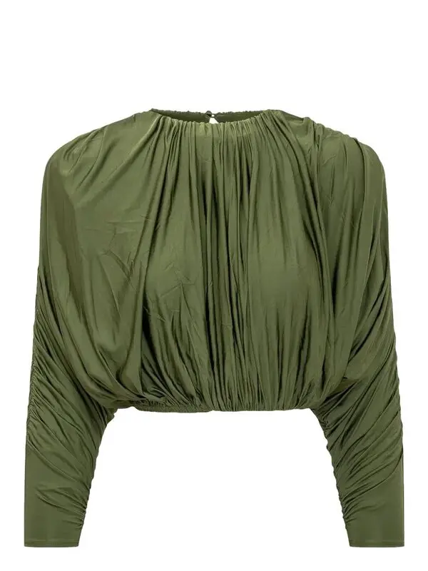 SELF-PORTRAIT Gathered Mini Top With Exposed Back Zip - Verde