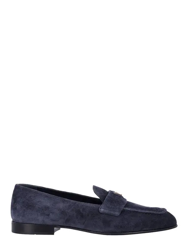 Prada Suede Loafers With Enamel Triangle Logo - Blue