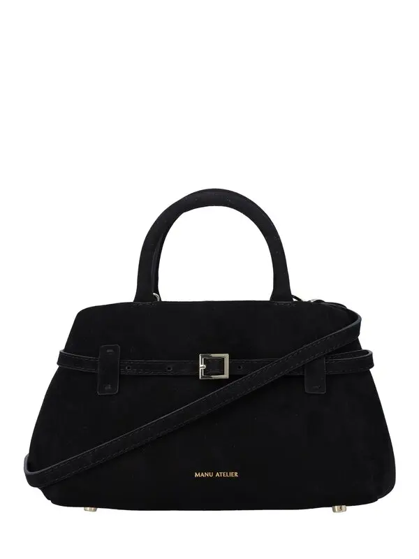 Manu Atelier Suede Top Handle Satchel With Detachable Shoulder Strap - Nero