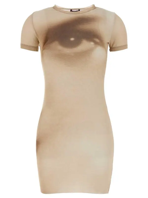 JEAN PAUL GAULTIER Printed Mesh Mini Dress - Beige