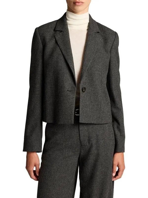 Vince Micro-houndstooth Italian Wool-blend Flannel Short Blazer - Grey Combo