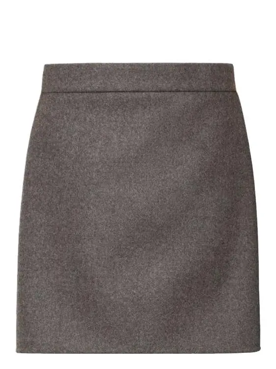 Max Mara Straight Double Wool Mini Skirt - Brown Grey