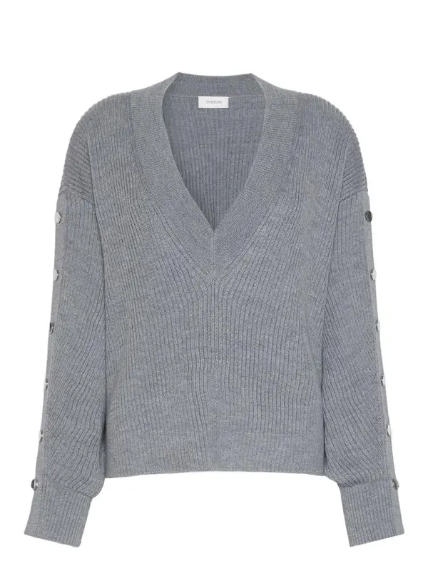 Max Mara Oversized Wool Sweater With Button Detail - Medium Grey
