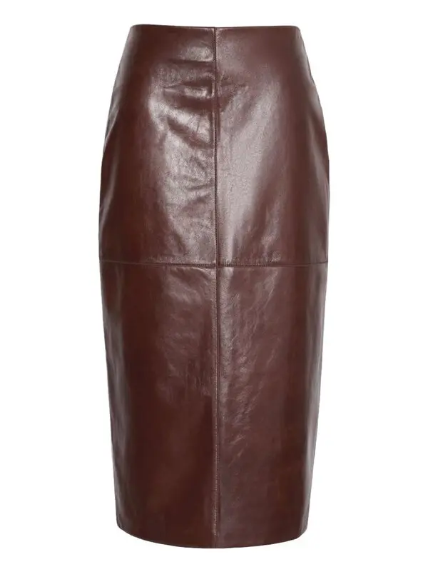 Max Mara Nappa Leather Midi Skirt - Plum