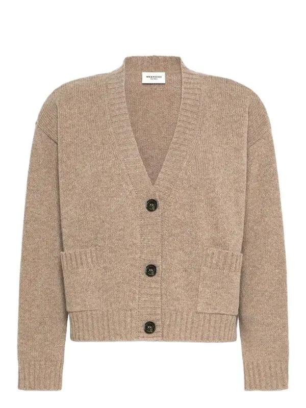 Max Mara V-neck Wool Yarn Cardigan - Hazelnut Brown