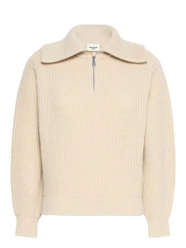Max Mara Wool Zip-up Roll-neck Jumper - Ice