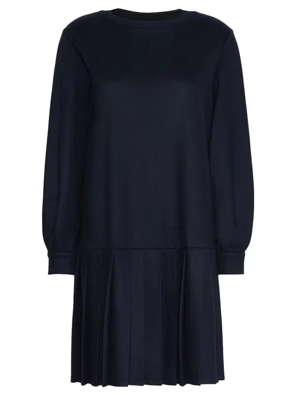 Max Mara Jacquard Jersey Pleated Short Dress - Navy