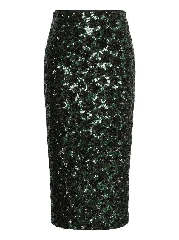 Max Mara Tulle Sequinned Pencil Skirt - Green