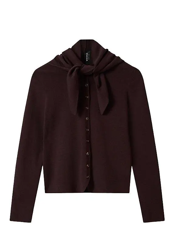 Whistles Scarf-detail Round-neck Cotton-blend Cardigan - Brown