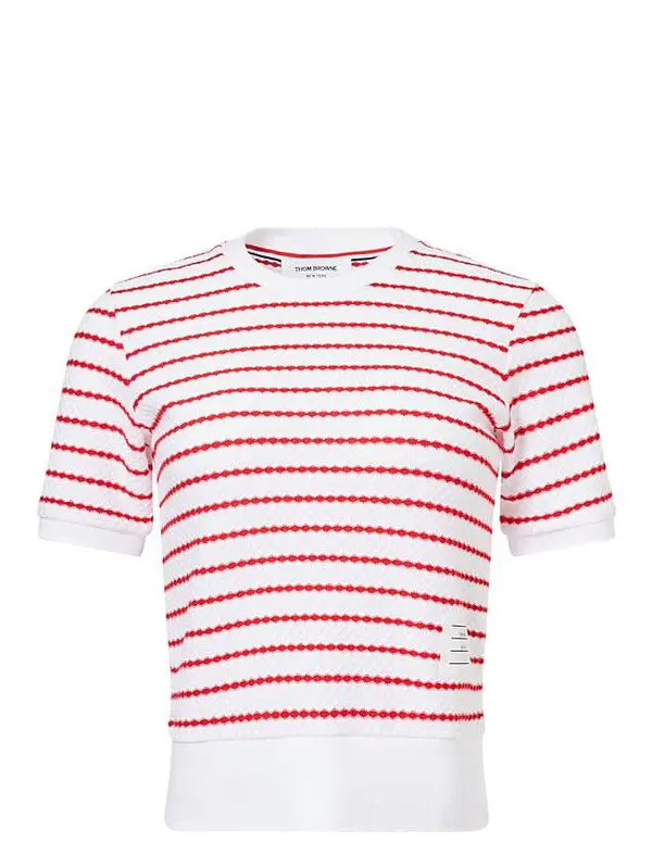 Thom Browne Striped Short-sleeve Cotton-knit Top - White/red