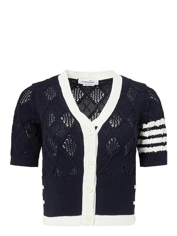 Thom Browne V-neck Cable-knit Cotton Cardigan - Navy