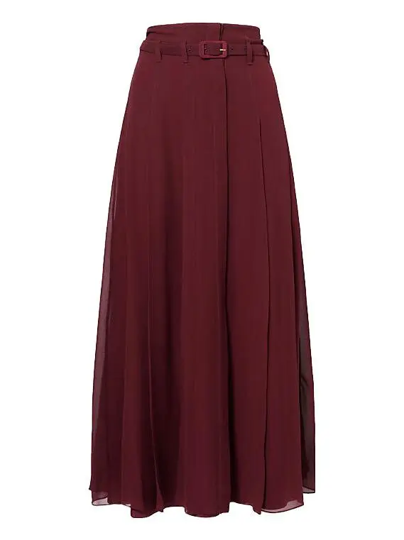Gabriela Hearst Dugald Belted Silk Midi Skirt - Bordeaux