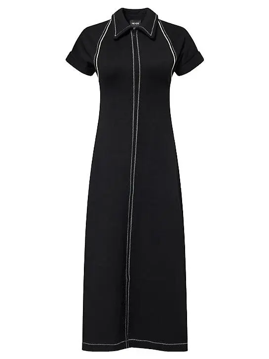 ME+EM Contrast-stitch Fit-and-flare Jersey Midi Dress - Black