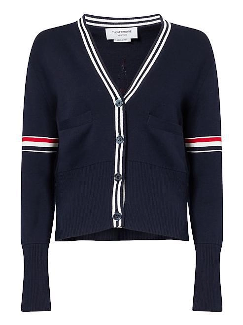 Thom Browne Sailboat Striped Cotton Cardigan - Navy