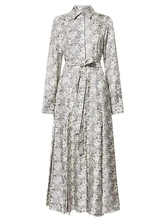 Gabriela Hearst Galway Belted Silk Midi Shirt Dress - Ivory Multi