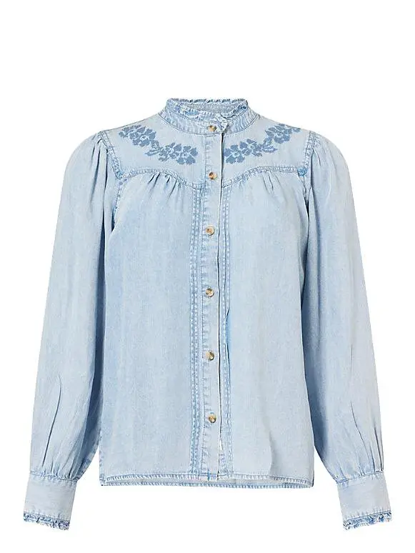 Rails Alanna Floral-embroidered Chambray Shirt - Medium Cloud Wash
