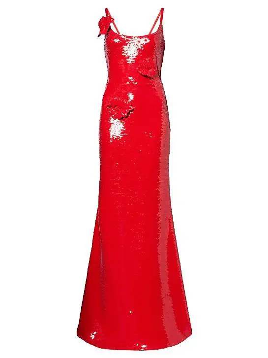 David Koma Flower-embellished Sequinned Gown - Red/red